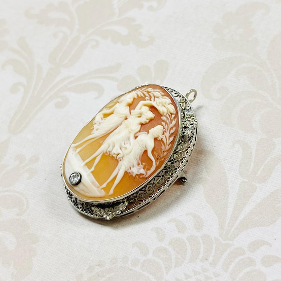 14K Gold Estate Art Deco Three Graces Diamond Cameo B… - Gem
