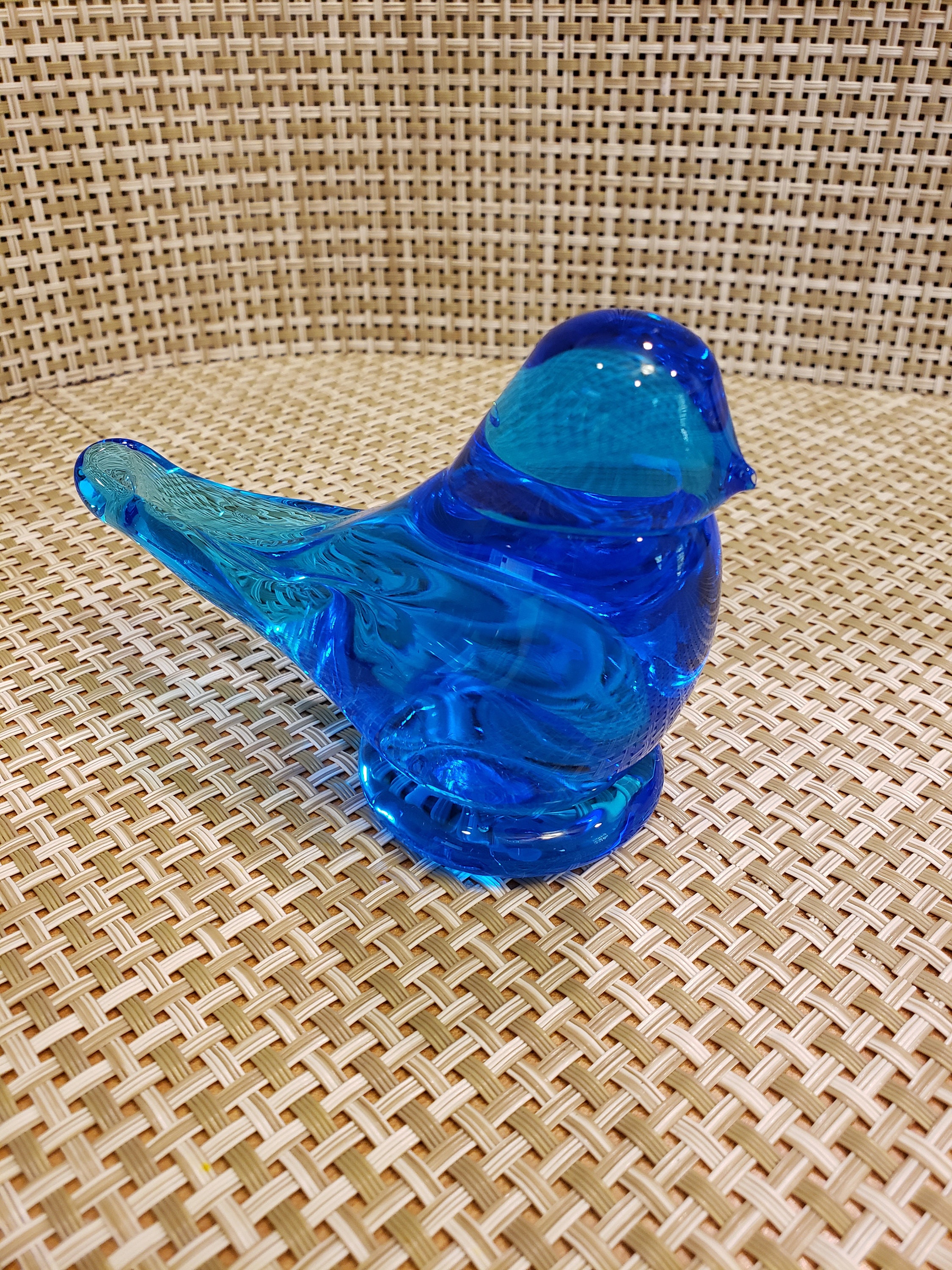 1989 Ron Ray Blue Bird of Happiness Turquoise Glass Cardinal Bird CHIP ...
