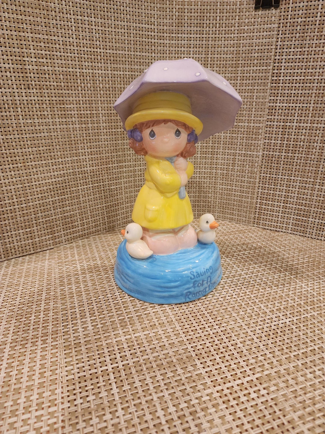 Vintage Precious Moments Porcelain Bank Figurine saving for A Rainy Day ...