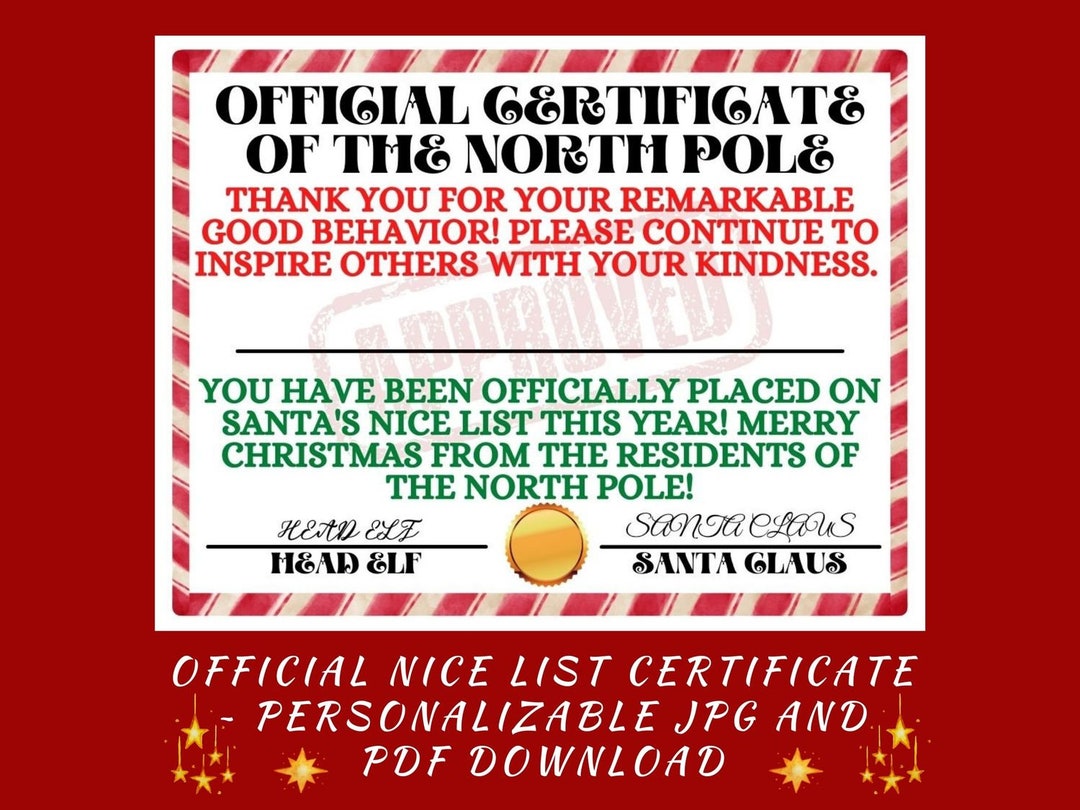 Nice List ~ Personalizable Printable Certificate - Etsy