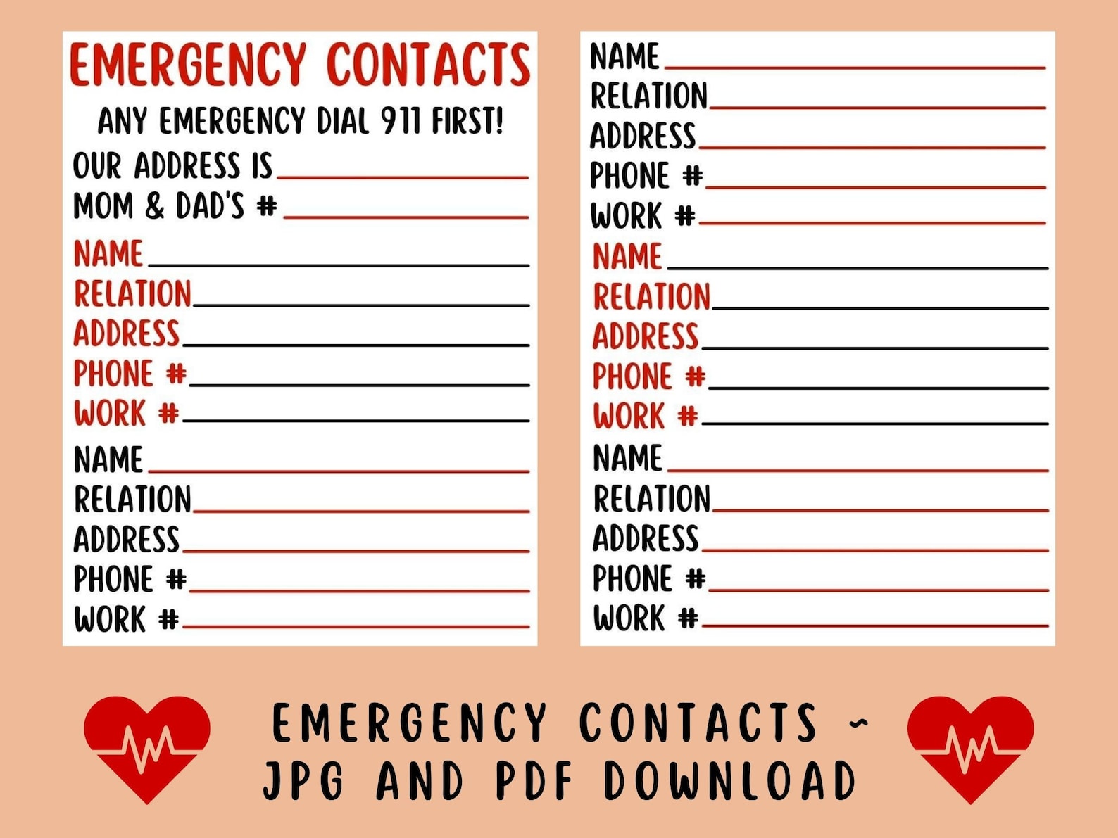 Emergency Contact Printable - Etsy