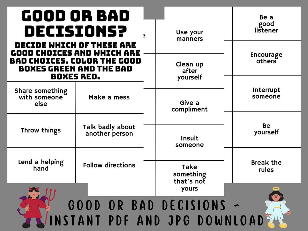 Good or Bad Decisions ~ Printable Activity - Etsy