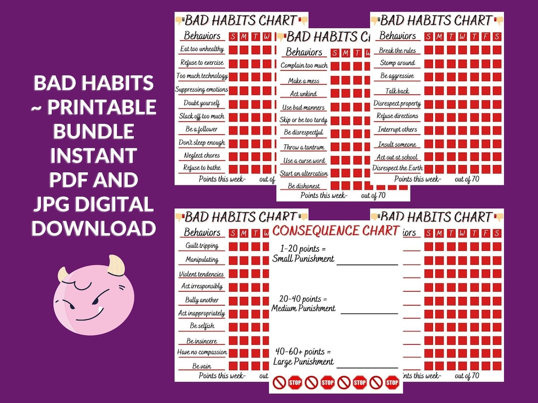 Bad Habits ~ Printable Chart Bundle - Etsy