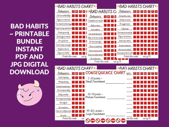 Bad Habits Printable Chart Bundle | Etsy