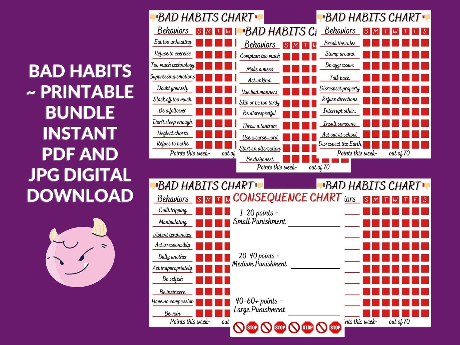 Bad Habits ~ Printable Chart Bundle - Etsy