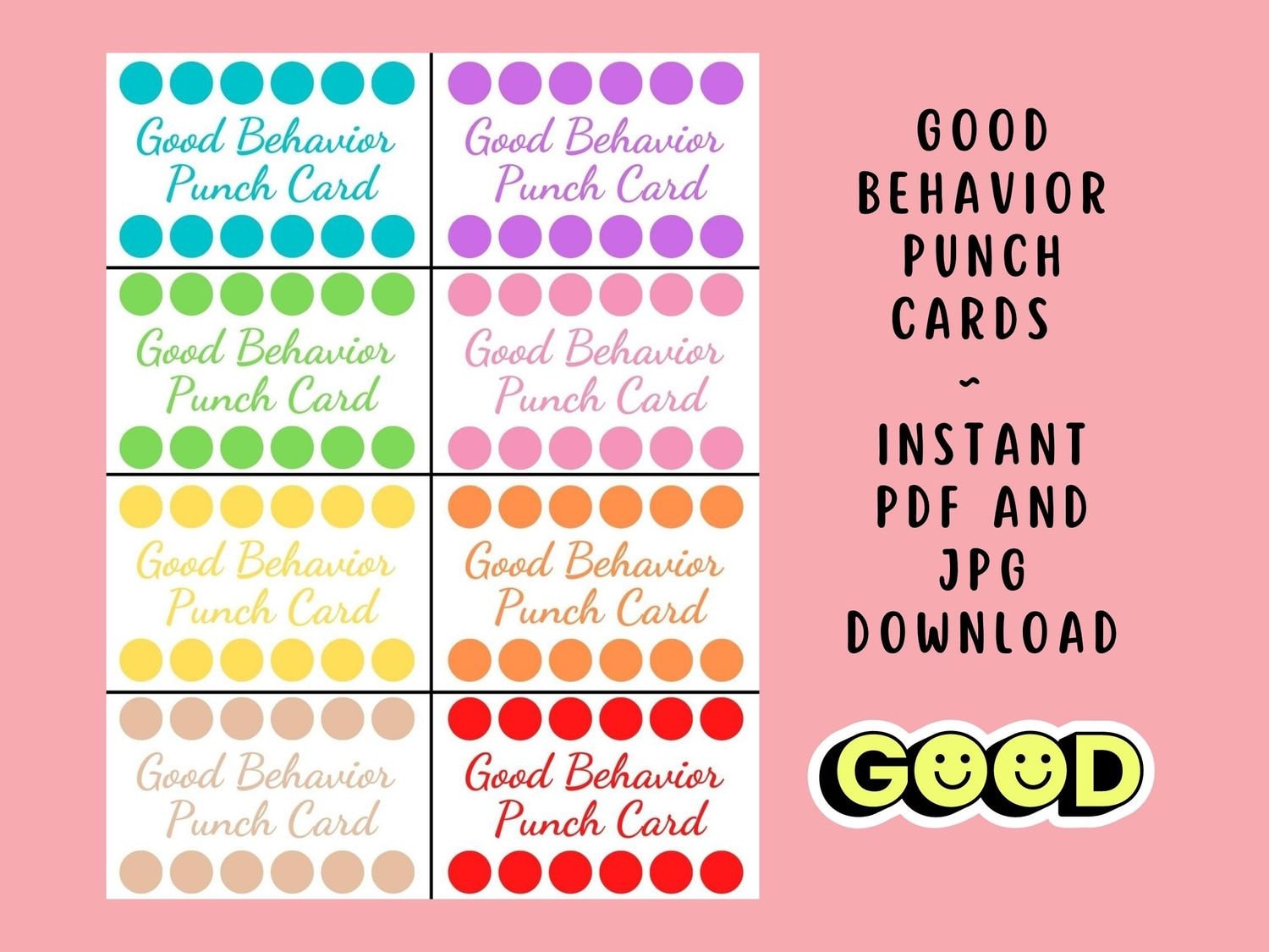 Good Behavior Punch Cards - Etsy