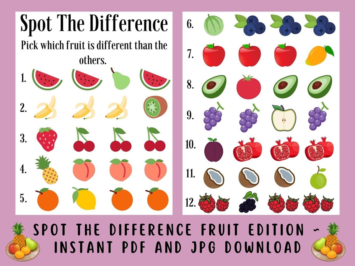 Spot the Difference ~ Fruit Edition - Etsy