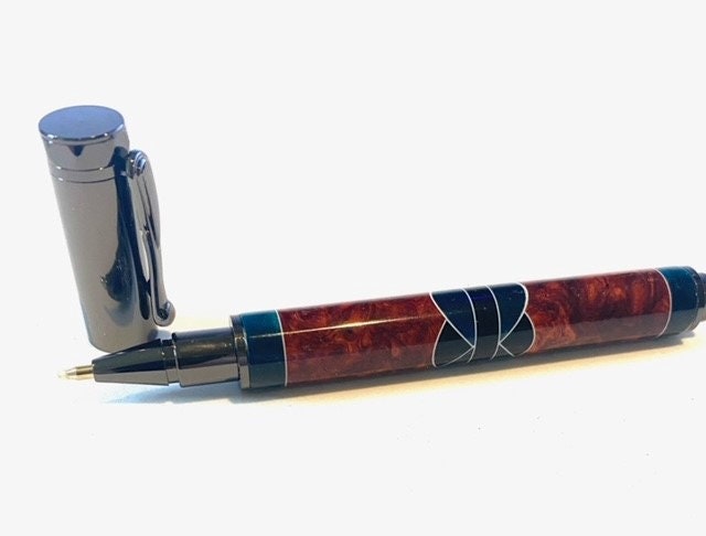Custom Segmented Amboyna Burl/ African Gaboon Ebony/ Stabilized Blue ...