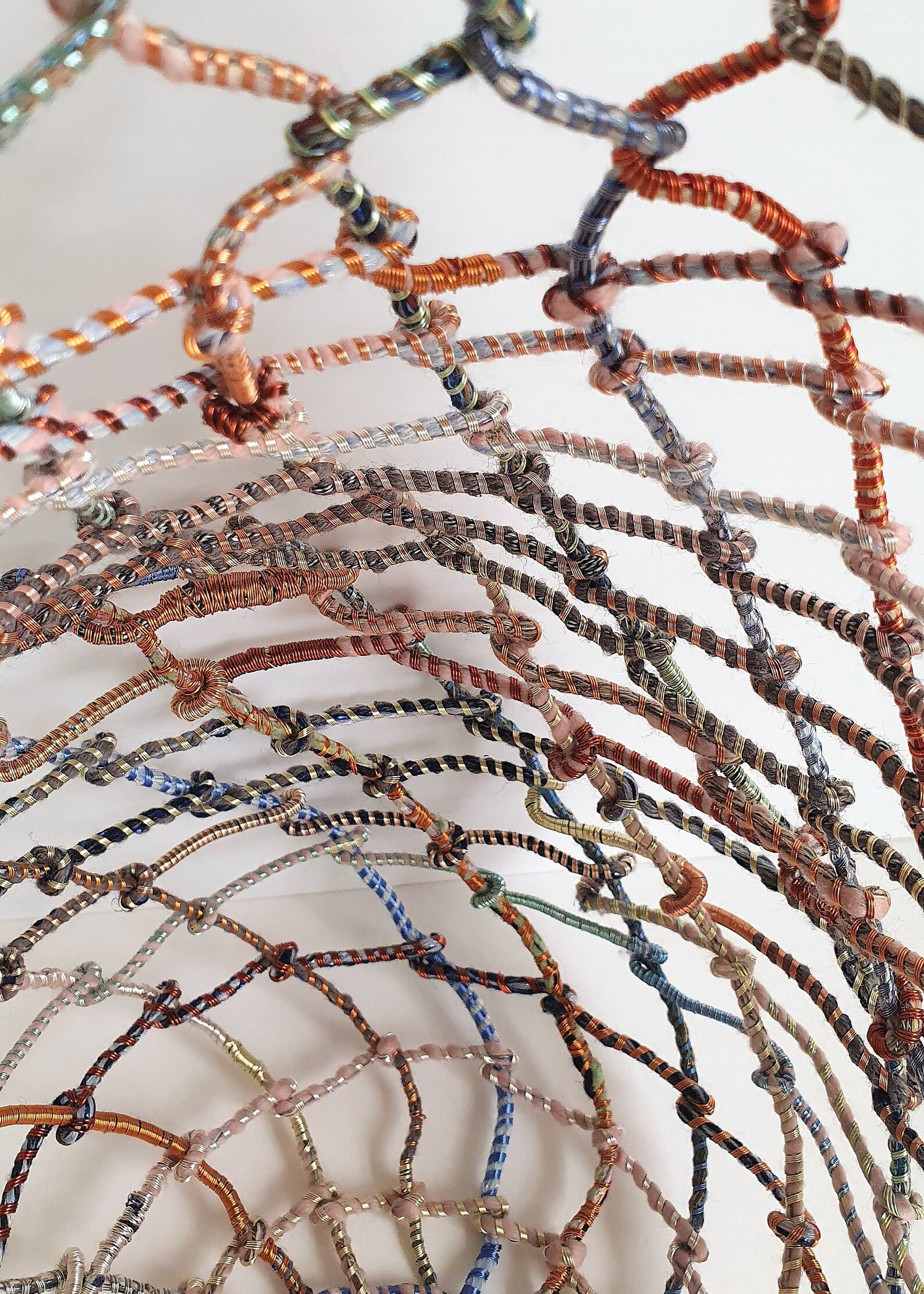 Woven Wire Basket - Coiled Copper Wire and Mixed Yarns - Etsy
