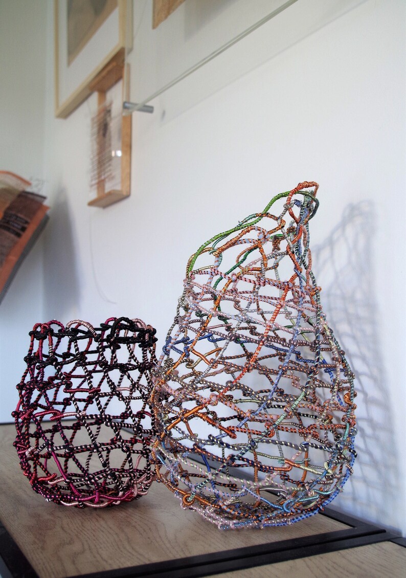 Woven Wire Basket - Coiled Copper Wire and Mixed Yarns - Etsy