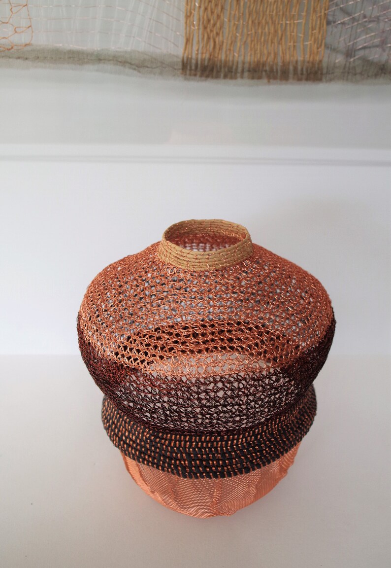 Vase, Vessel, Basket, Copper Wire Crochet, Original Artwork, Made by ...