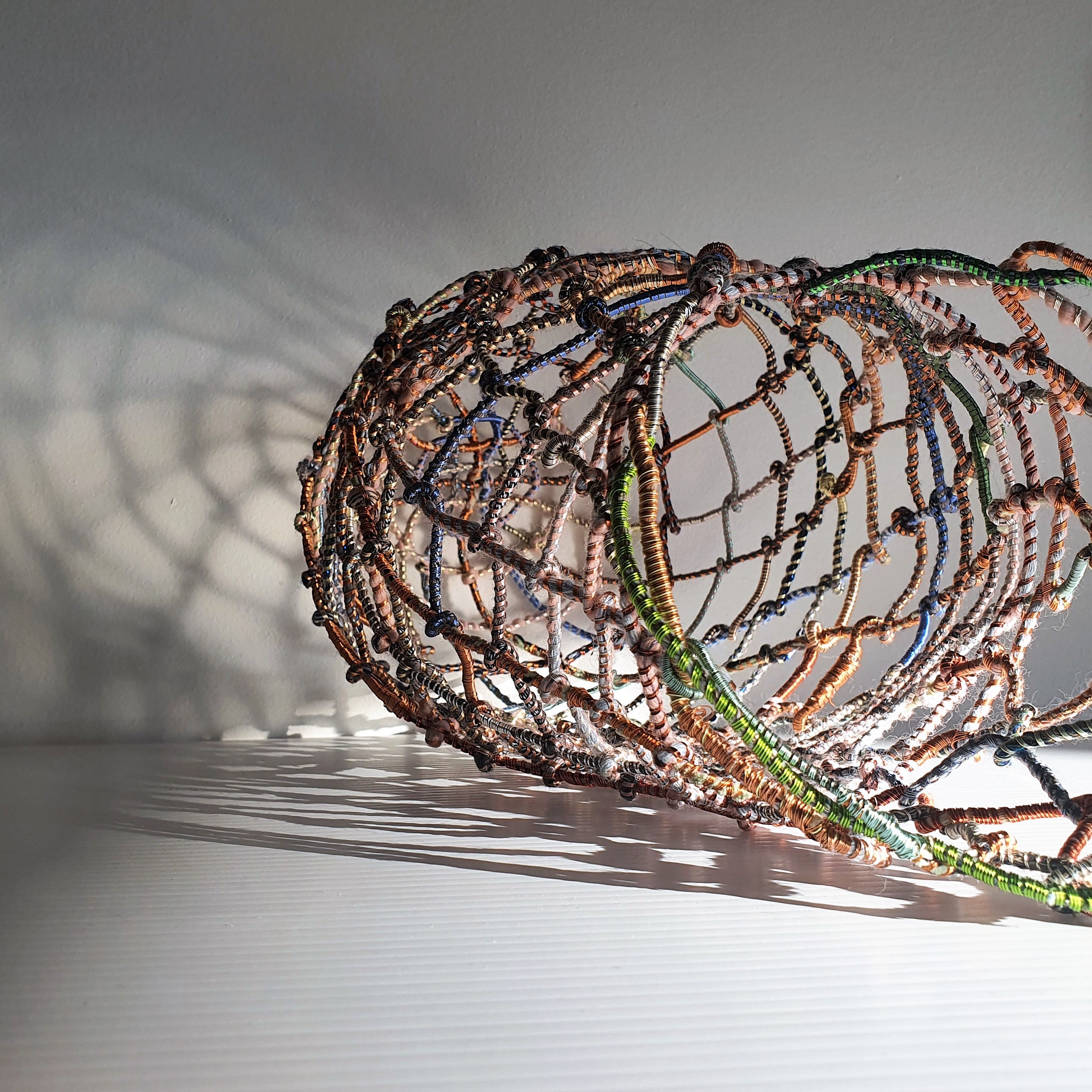 Woven Wire Basket - Coiled Copper Wire and Mixed Yarns - Etsy