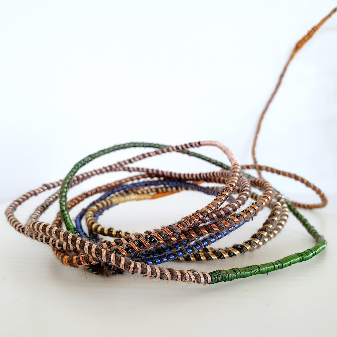 Woven Wire Basket Coiled Copper Wire and Mixed Yarns - Etsy
