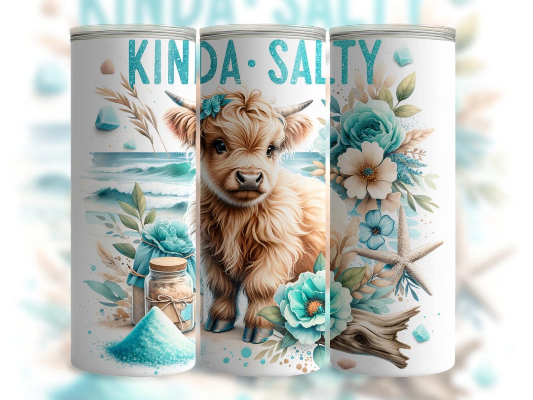 Kinda Salty Highland Cow Beach Tumbler Wrap, Funny Nautical Theme Cow ...