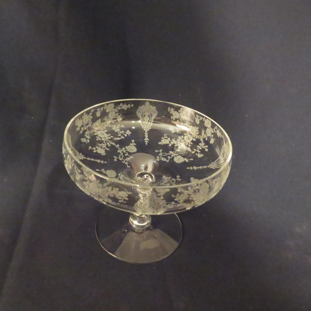 Cambridge Glass Etched Rose Point Compote - Etsy