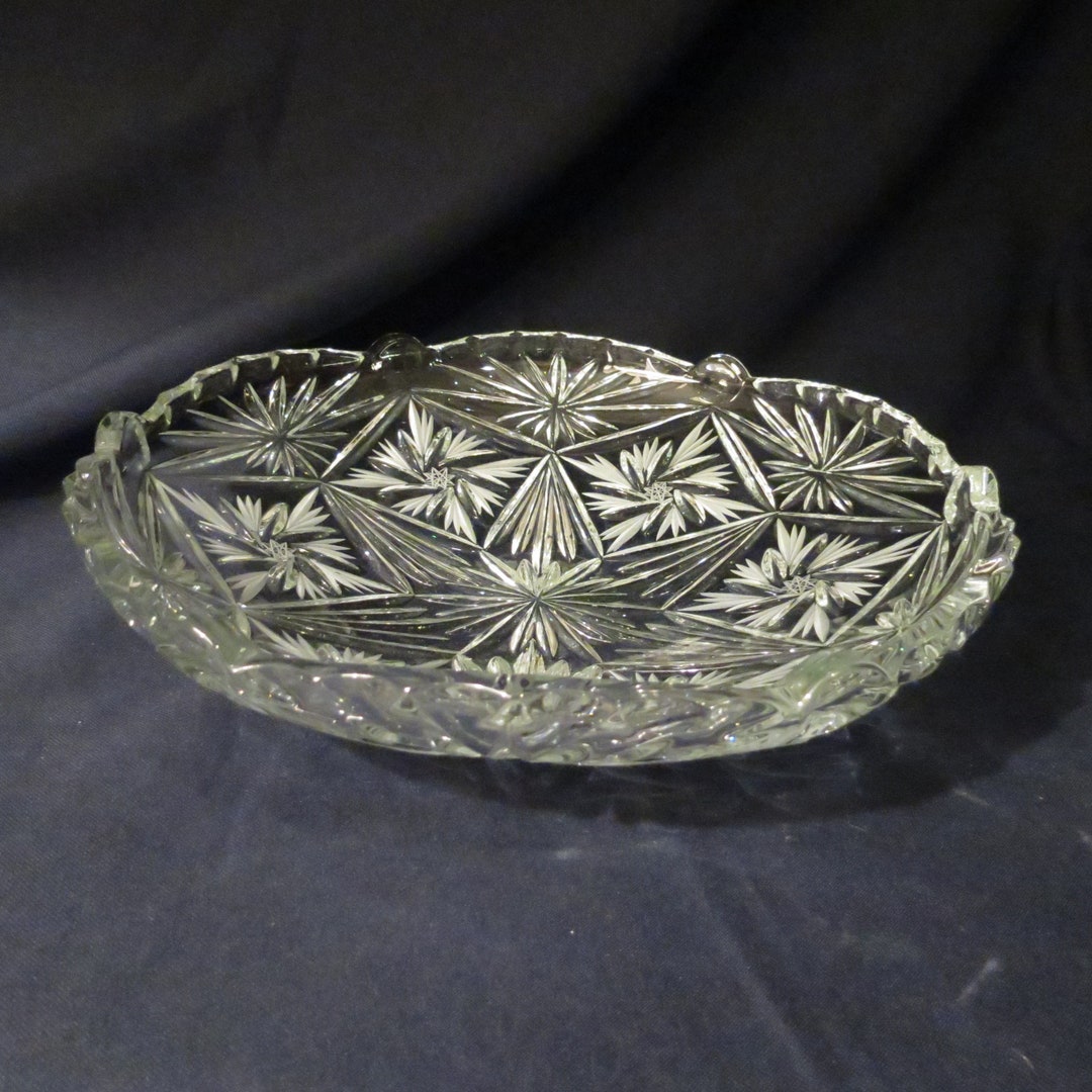 Large Pressed and Etched Glass Bowl - Etsy