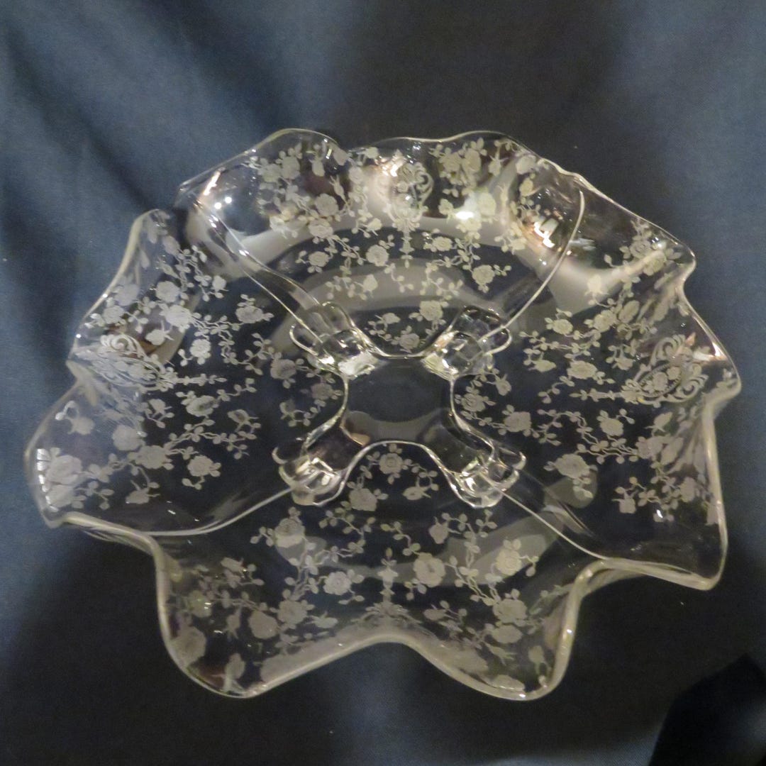 Cambridge Glass Rose Point Large Footed and Scalloped Bowl - Etsy