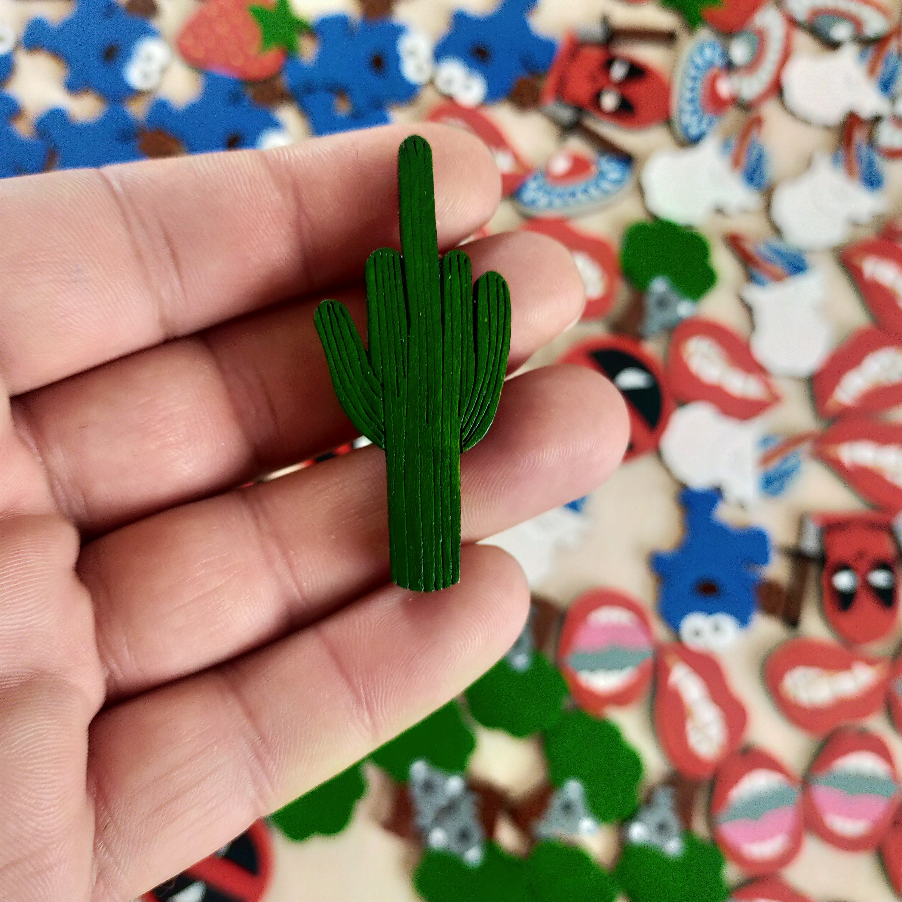 Wood Middle Finger Cactus Brooch, Pin, Hand Painted - Etsy UK