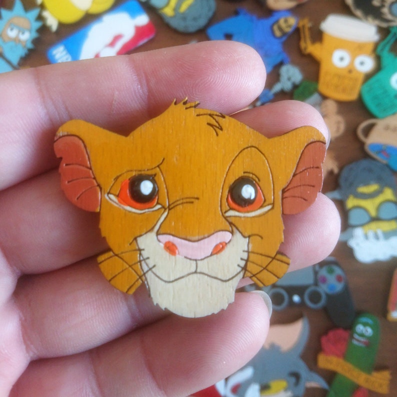 Wood Lion King Simba Brooch, Pin, Hand Painted - Etsy