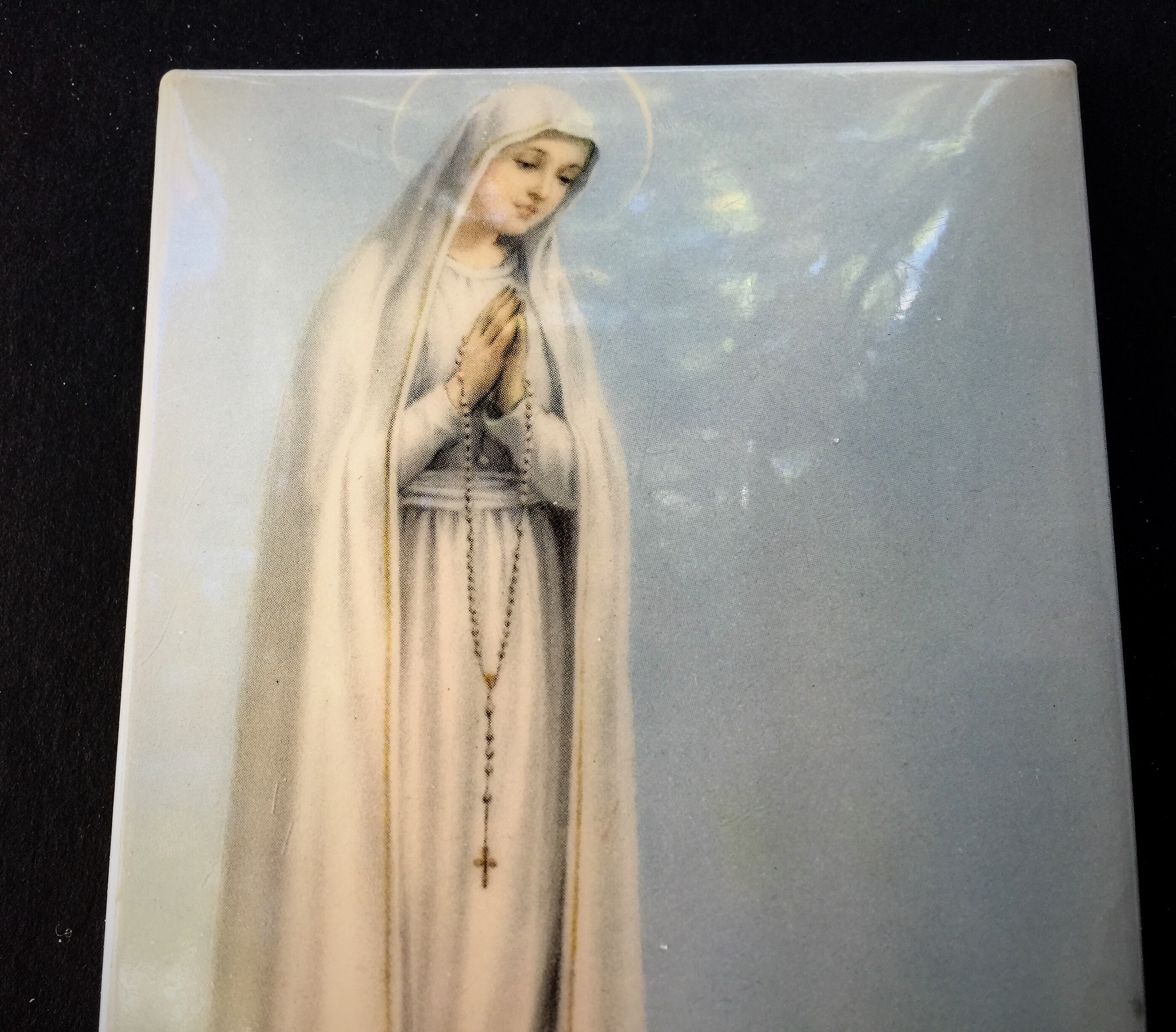 Vintage Celluloid Lithograph Catholic Virgin Mary Children Vision Tin ...