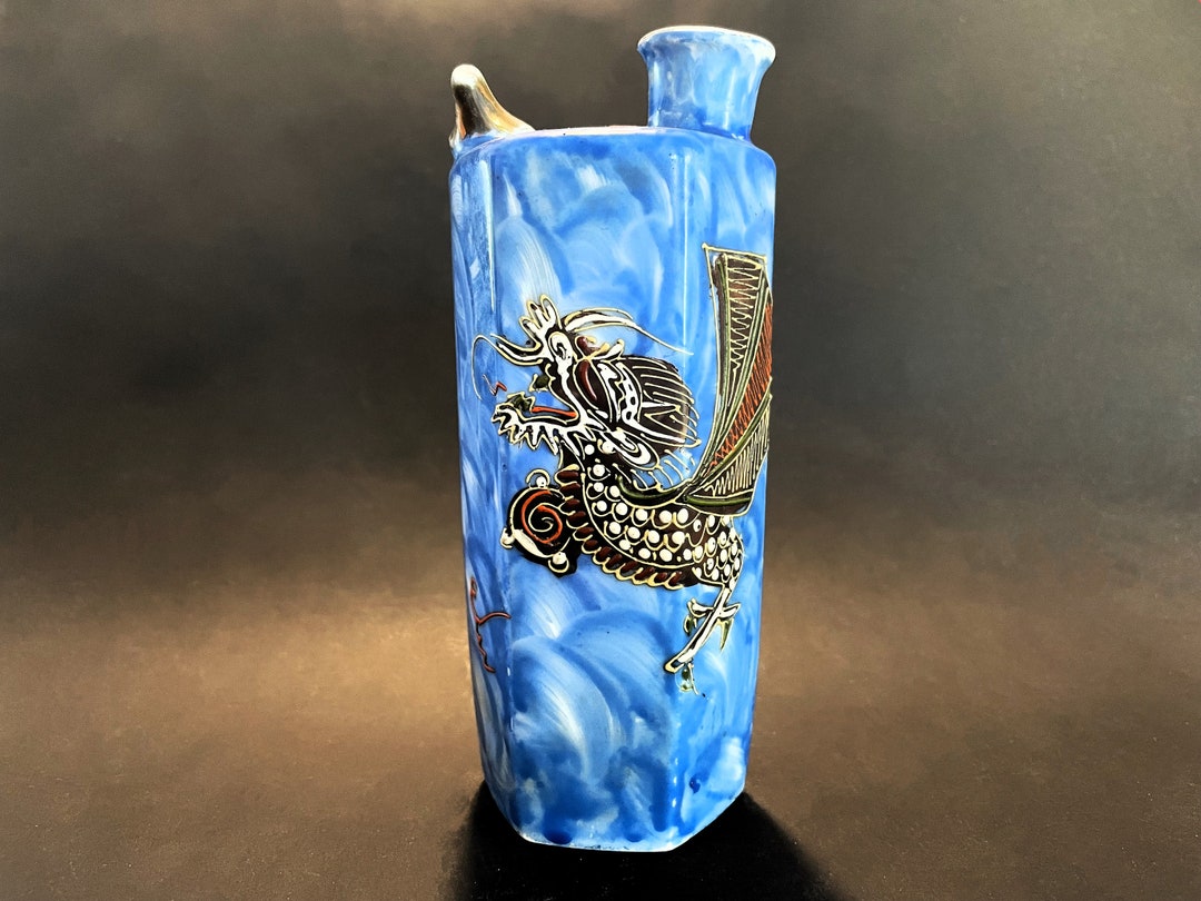 Vintage Japanese Blue Moriage Dragon Sake Bottle Vase Hand Painted - Etsy