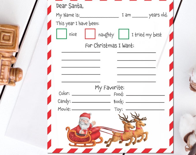 Dear Santa Letter Christmas Printable, Kids Christmas Wish List, Kids ...
