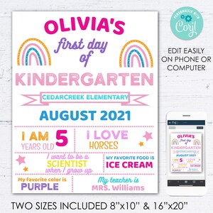 Rainbow Back to School Sign, First Day of School Sign, Editable ...