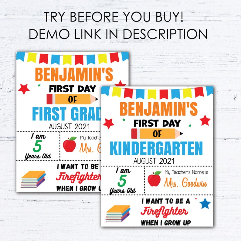 First Day of School Poster Sign, Back to School, Editable, Printable ...