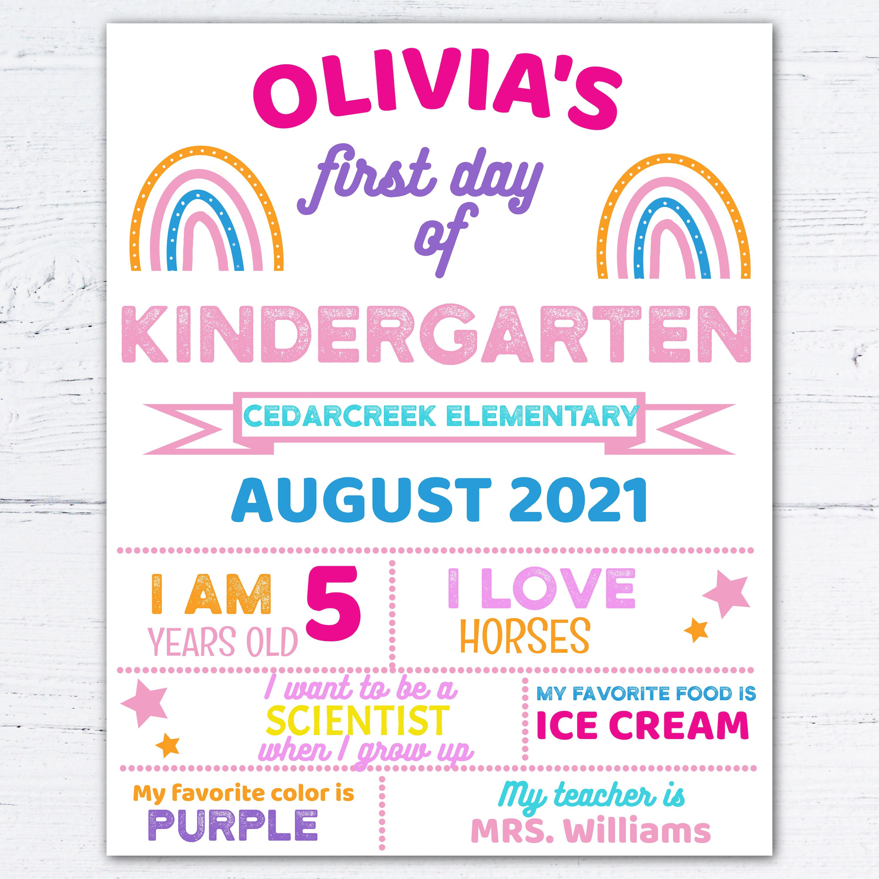 Rainbow Back to School Sign, First Day of School Sign, Editable ...