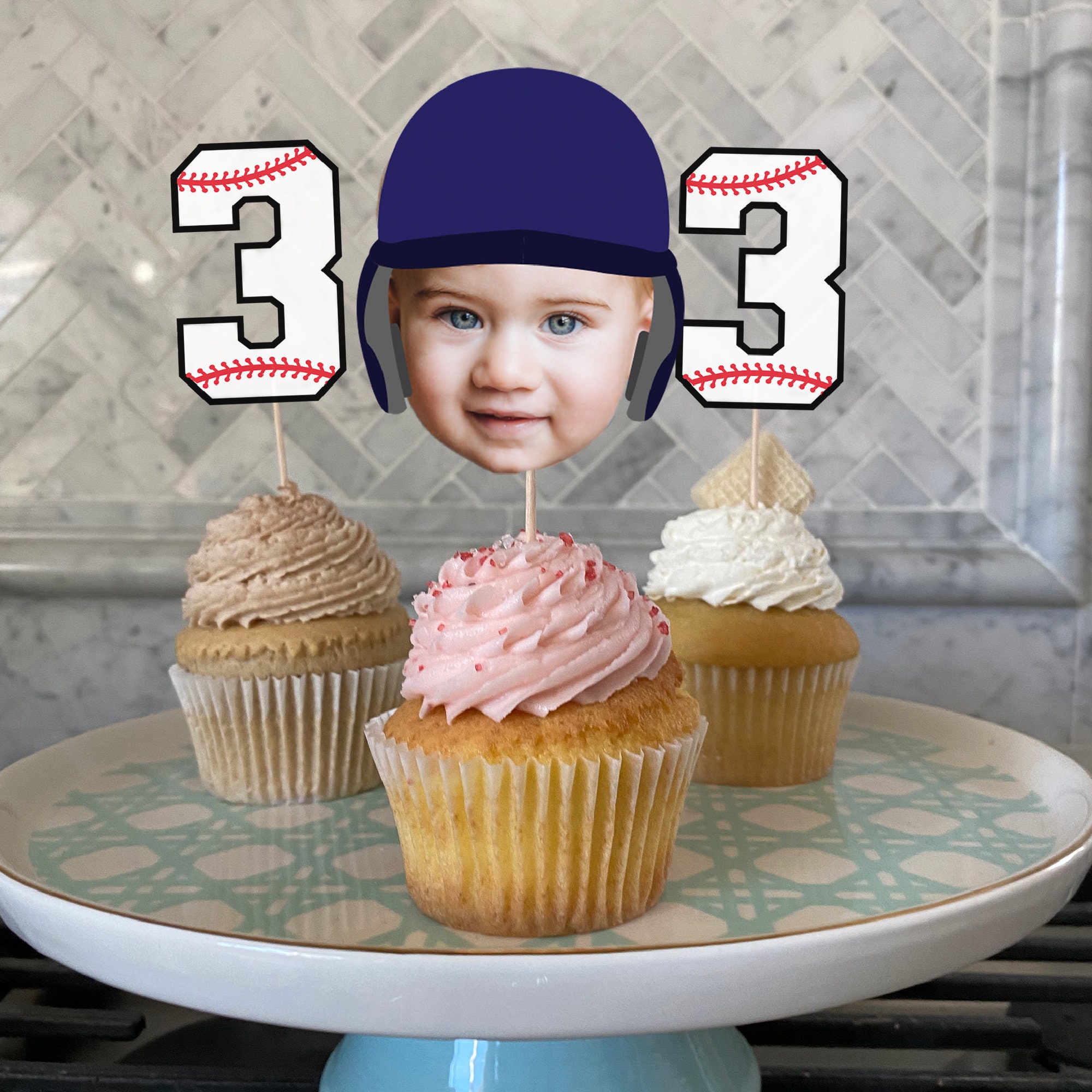 Baseball Cap,helmet With Editable Face Cupcake Toppers, Baseball Number ...