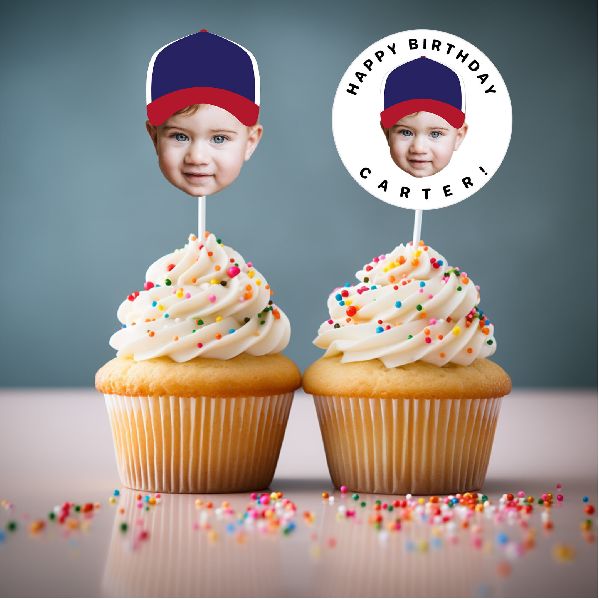 Baseball Cap,helmet With Editable Face Cupcake Toppers, Baseball Number ...