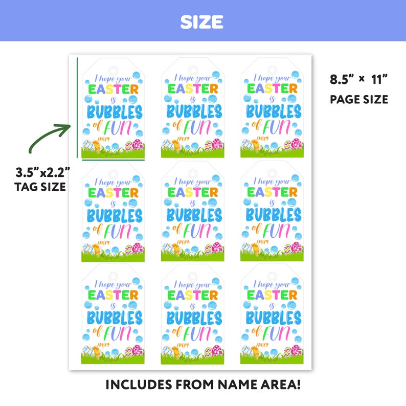 Easter Bubbles Gift Tag, Bubbles of Fun Easter Favor Tag, Kids Easter ...