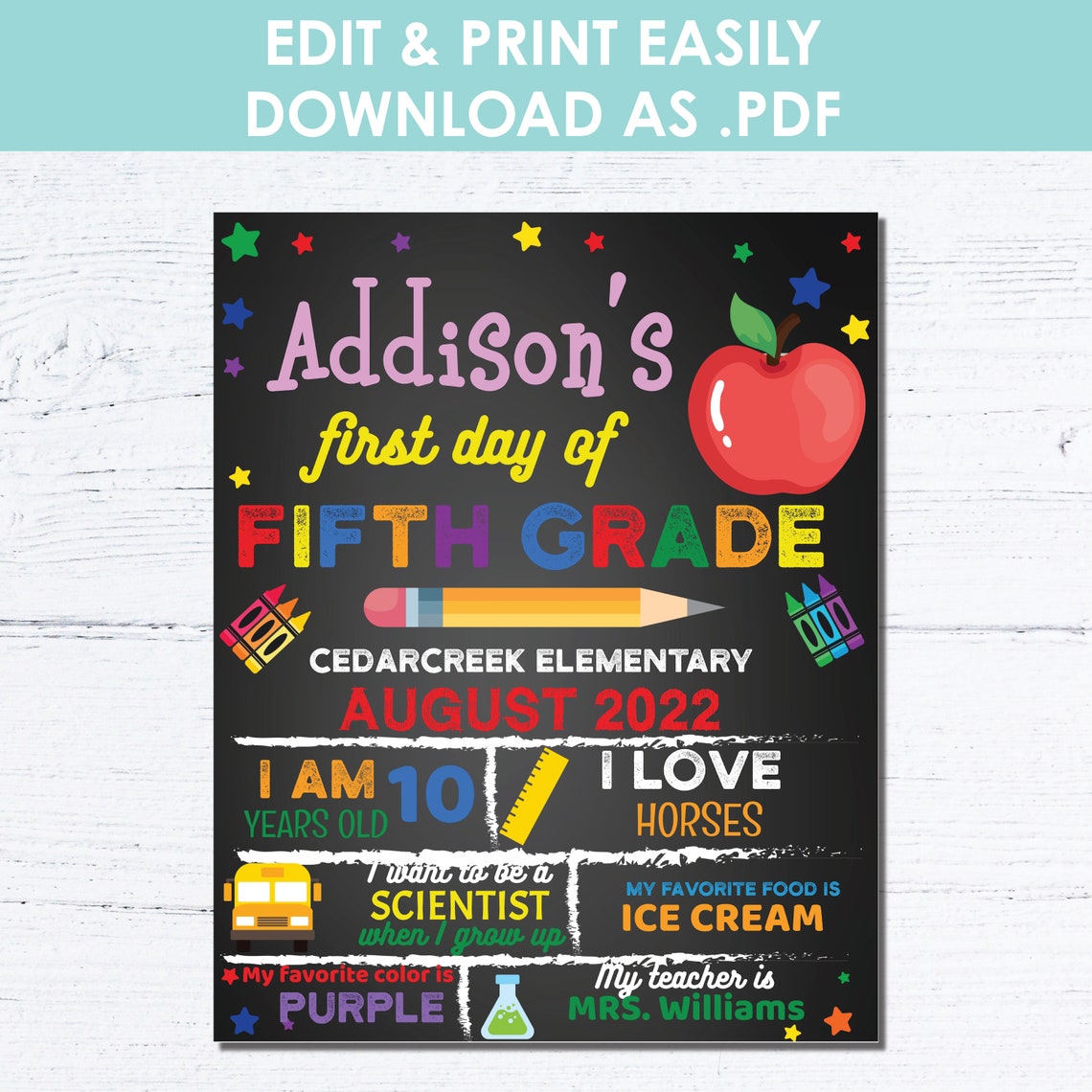 Editable Back to School Chalkboard Sign, First and Last Day of School ...