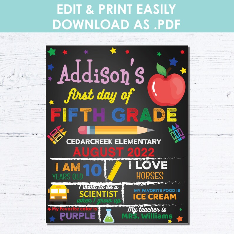 Editable Back to School Chalkboard Sign, First and Last Day of School ...