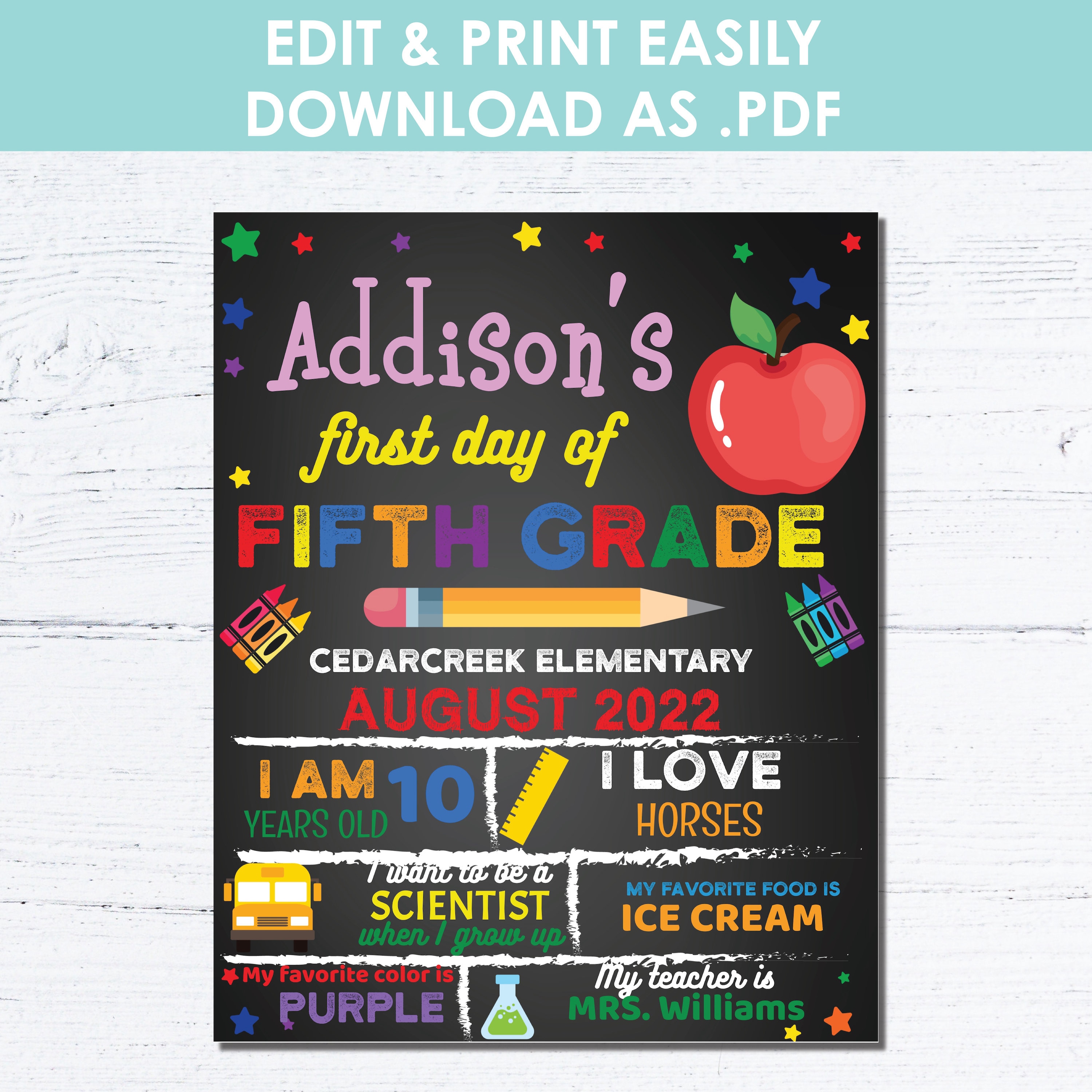 Editable Back to School Chalkboard Sign, First and Last Day of School ...