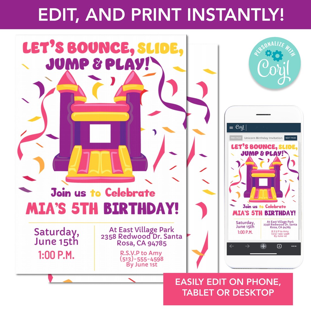 Editable, Printable Bounce House Party Invitation Instant Template ...