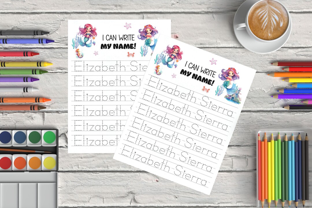 Custom Name Tracing Sheet, Mermaid Theme, Custom Handwriting Practice ...