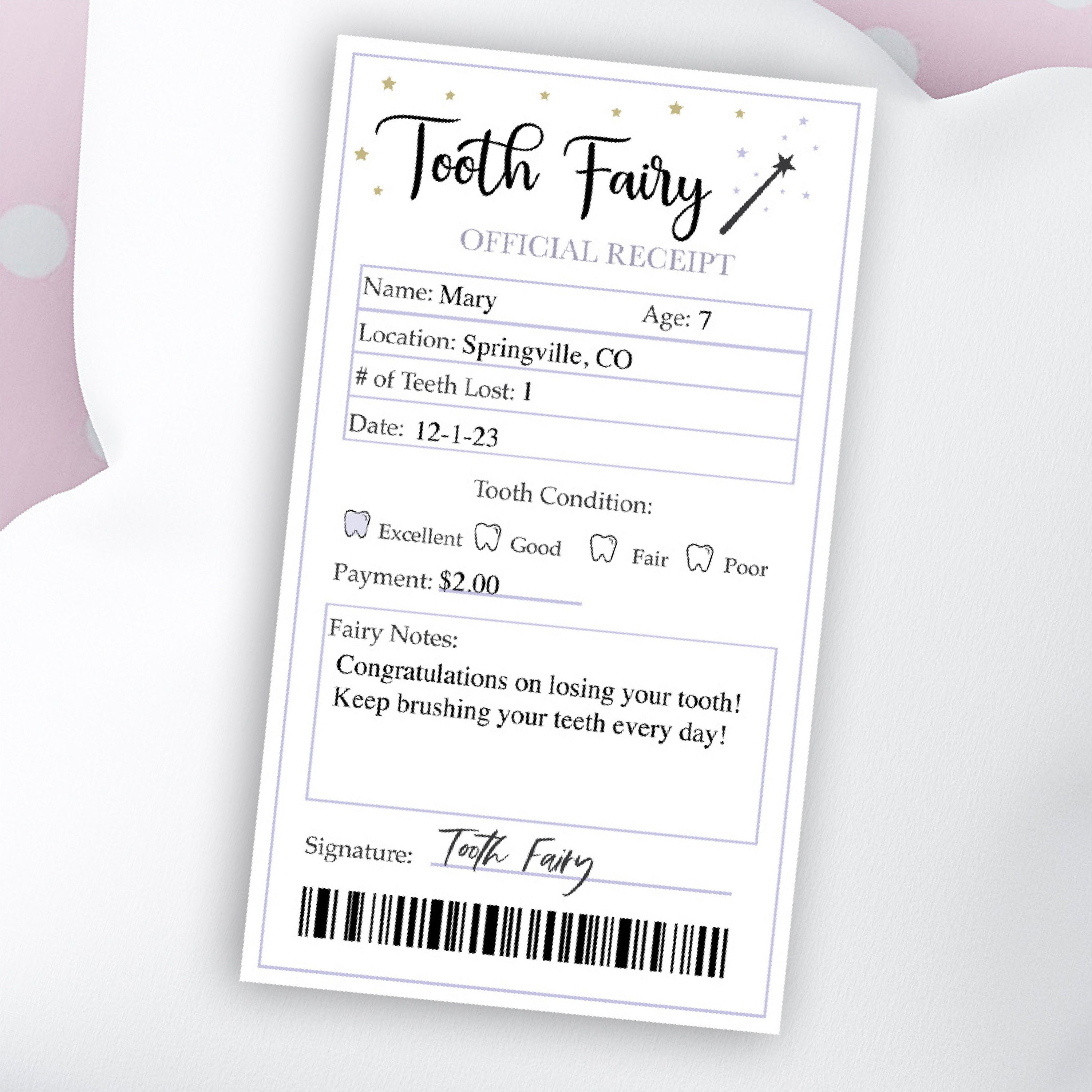 Editable Printable Tooth Fairy Receipt and Message Card Bundle, Lost ...