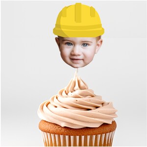 Editable Construction Hard Hat Face Cupcake Topper, Construction Safety ...