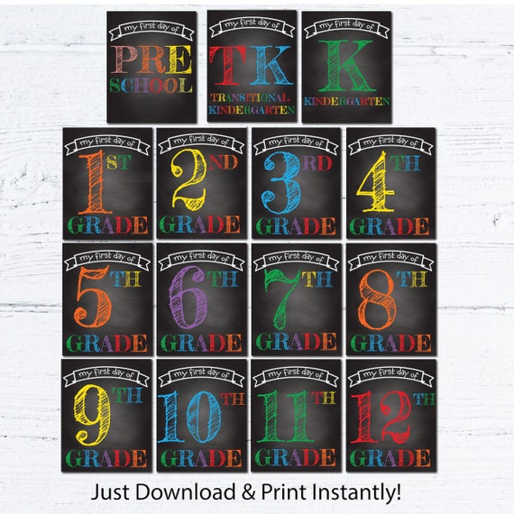 Printable First Day of School Colors Chalkboard Sign All - Etsy