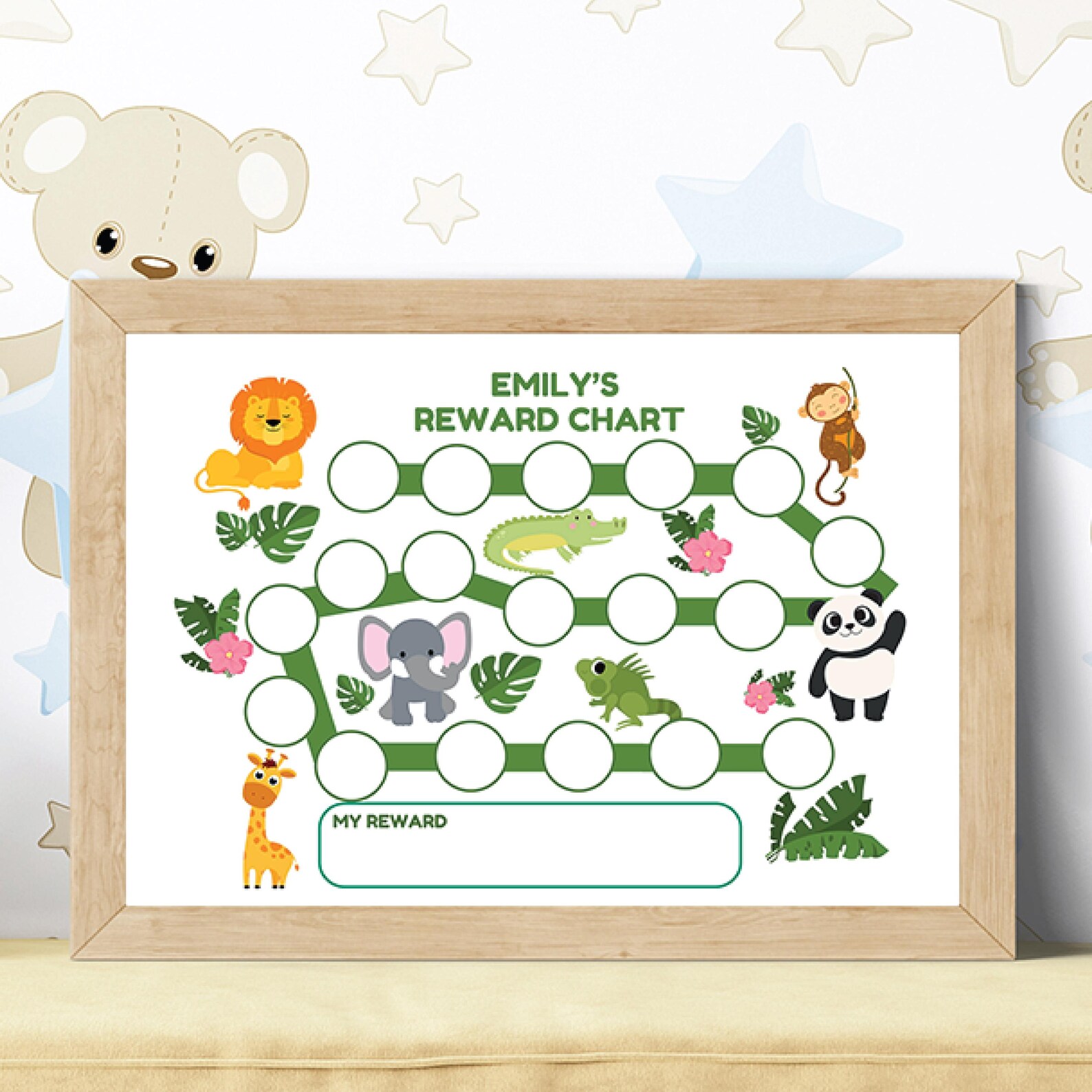 Editable Reward Chart for Kids, Chore Chart Jungle Theme, Sticker Chart ...