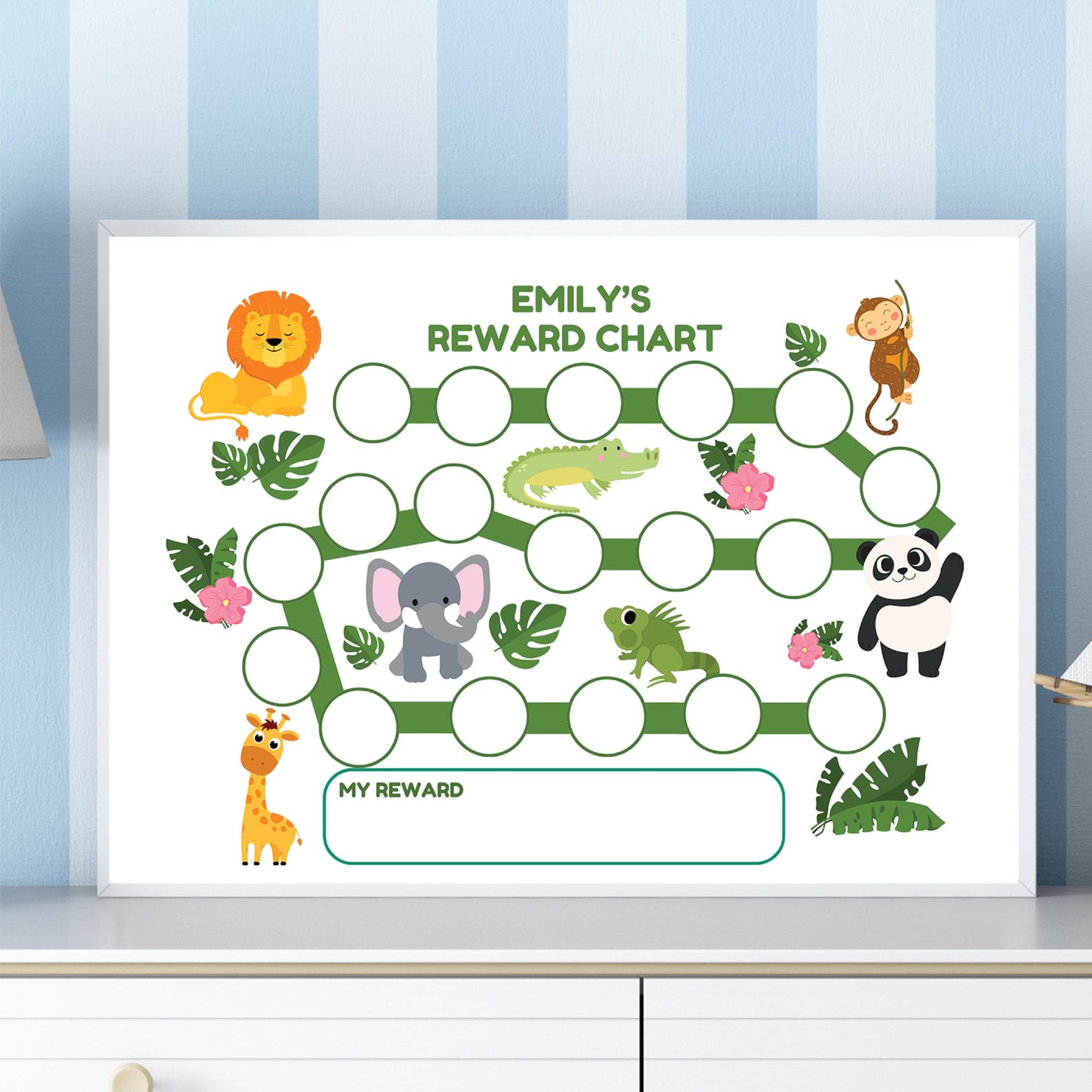 Editable Reward Chart for Kids, Chore Chart Jungle Theme, Sticker Chart ...