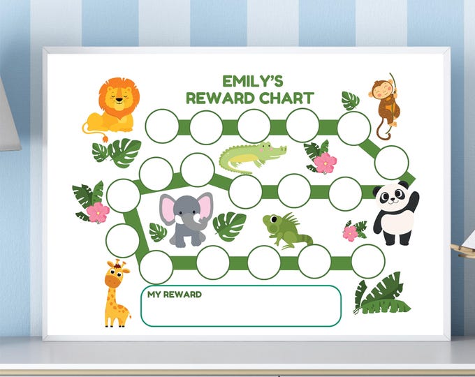 Editable Reward Chart for Kids, Chore Chart Jungle Theme, Sticker Chart ...