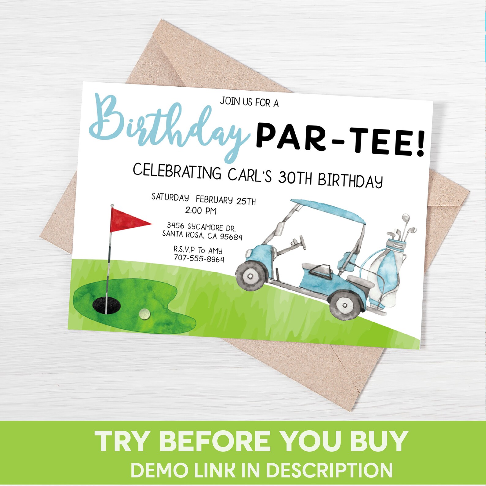 Editable Golf Birthday Party Invitation, Hole in One Birthday, Par-tee ...