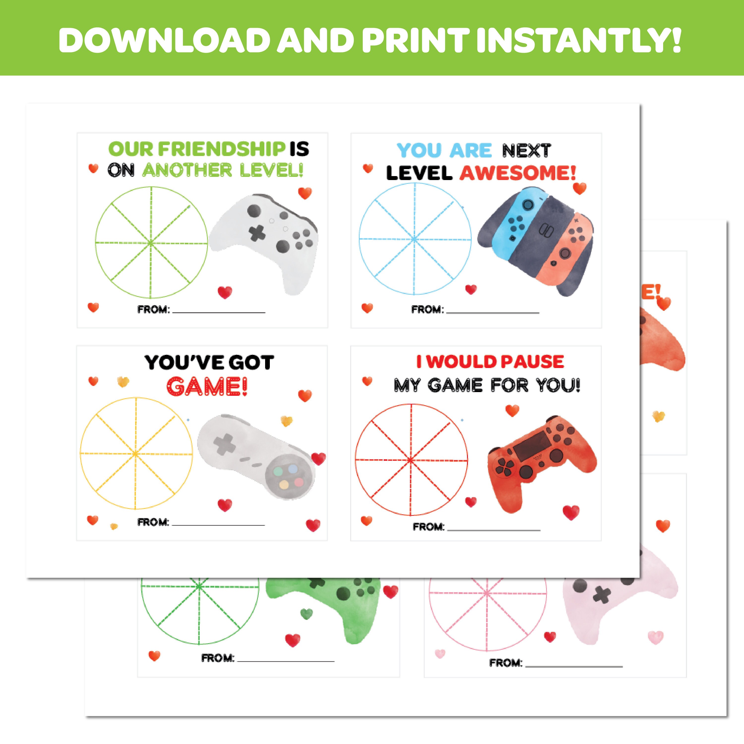 Gamer, Gaming Playdoh Valentines, Kids Class Printable Valentine Cards ...