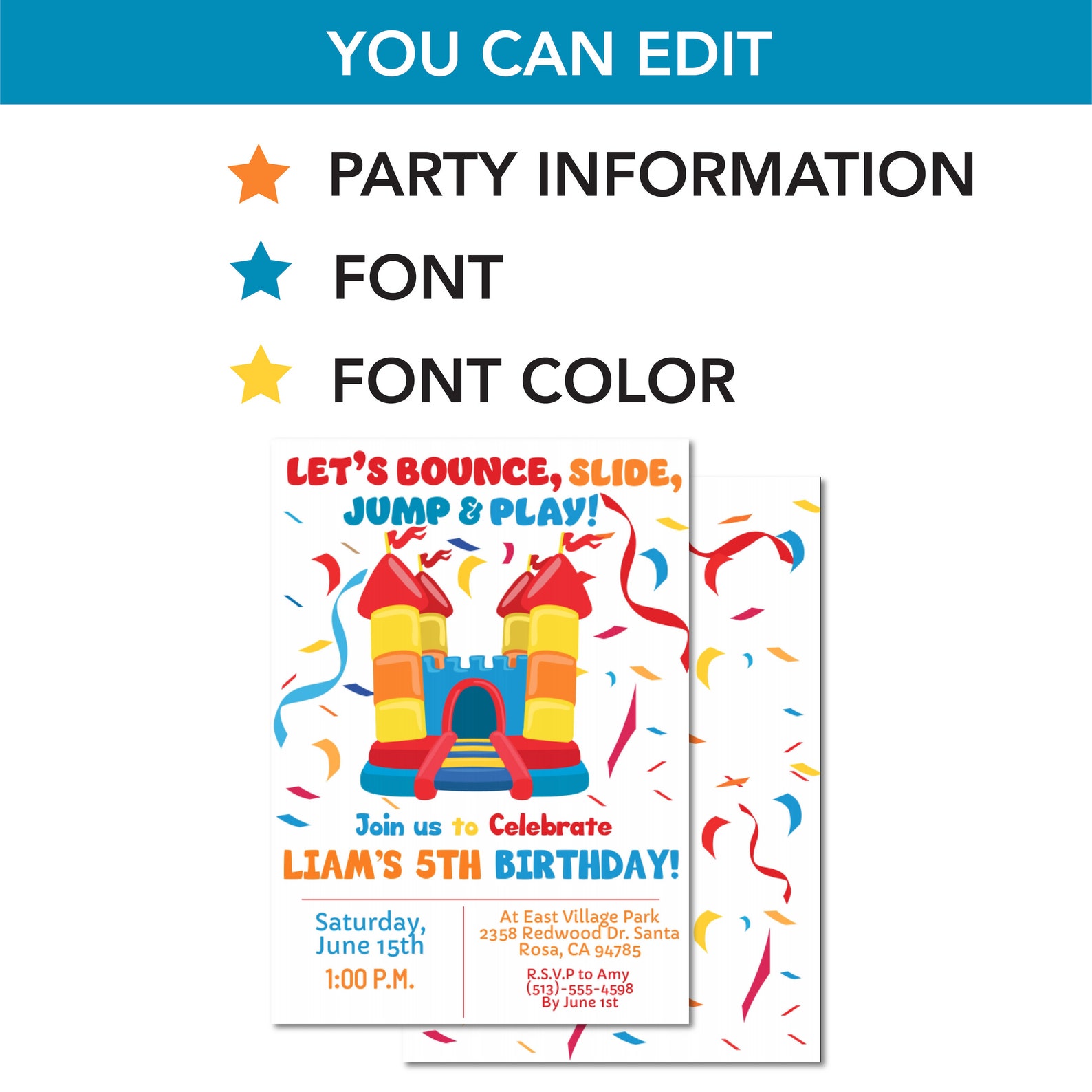 Editable, Printable Bounce House Party Invitation Instant Template ...