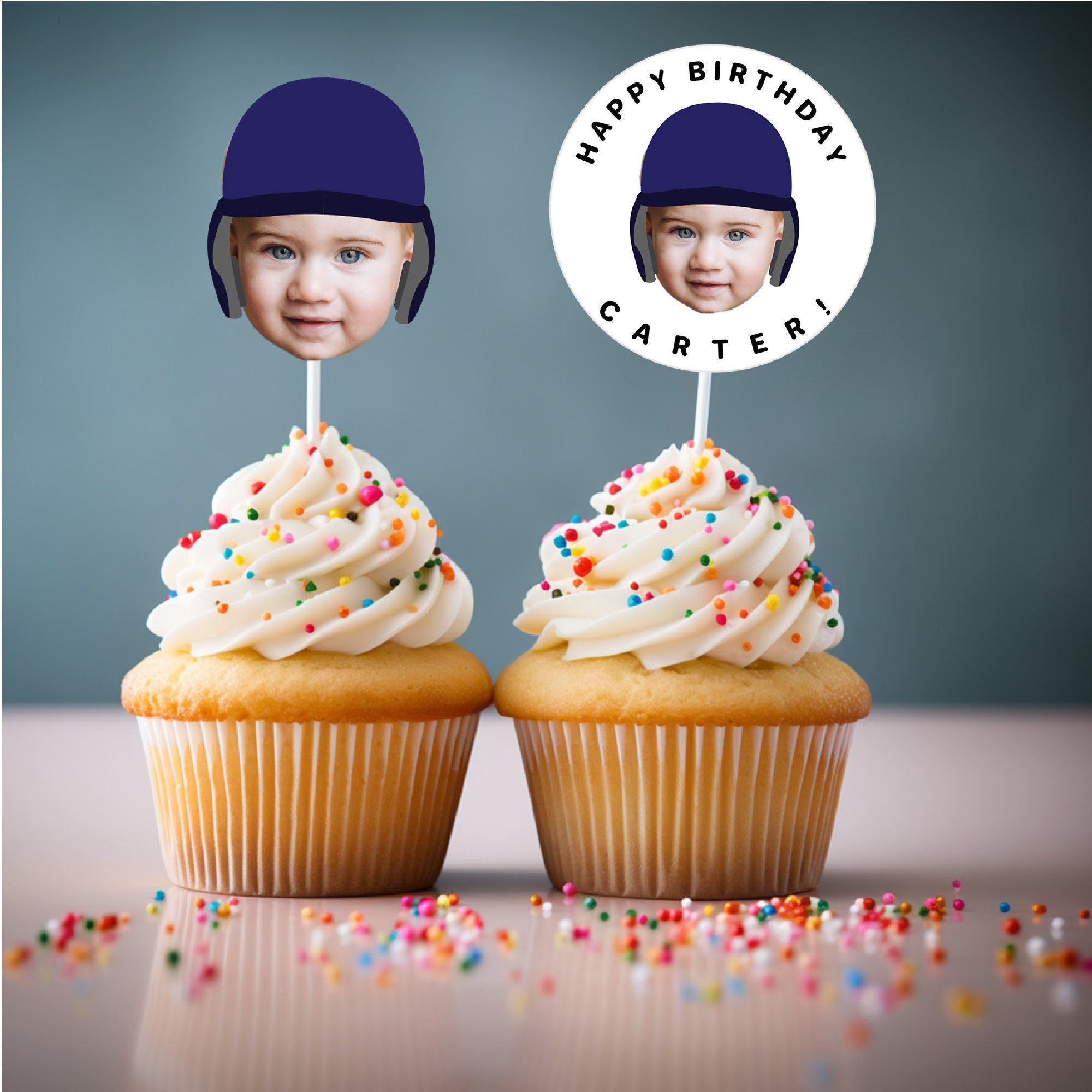 Baseball Cap,helmet With Editable Face Cupcake Toppers, Baseball Number ...