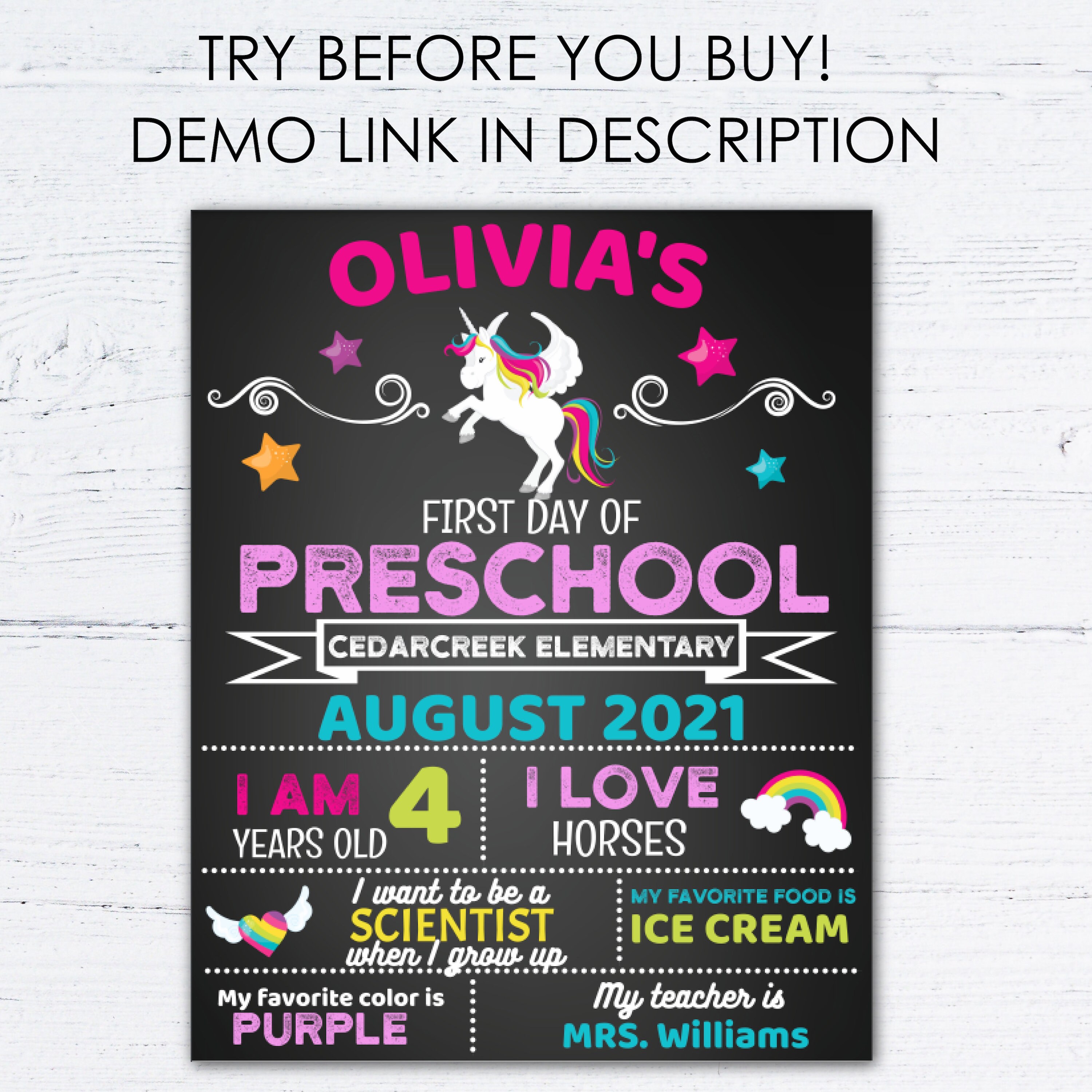 Unicorn Back to School Chalkboard Sign First Day of School - Etsy