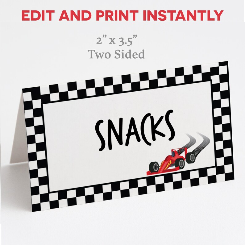 Editable Race Car Birthday Party Food Table Labels, Racing Party Food ...