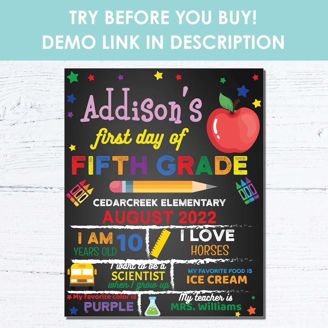 Editable Back to School Chalkboard Sign, First and Last Day of School ...